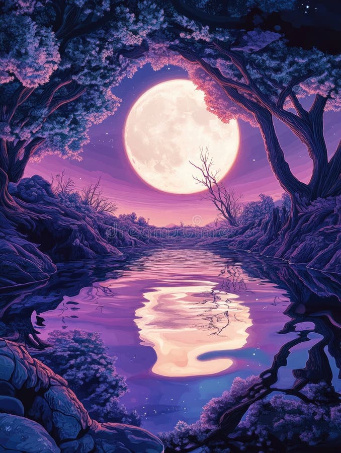 Full Moon Over River stock photo. Image of landscape - 380413150