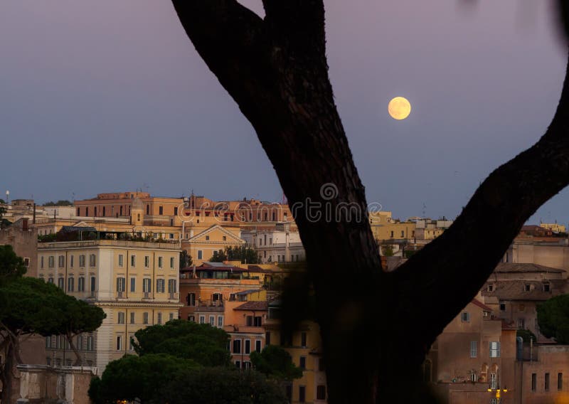 Full moon over Rome stock photo. Image of architecture - 105165474