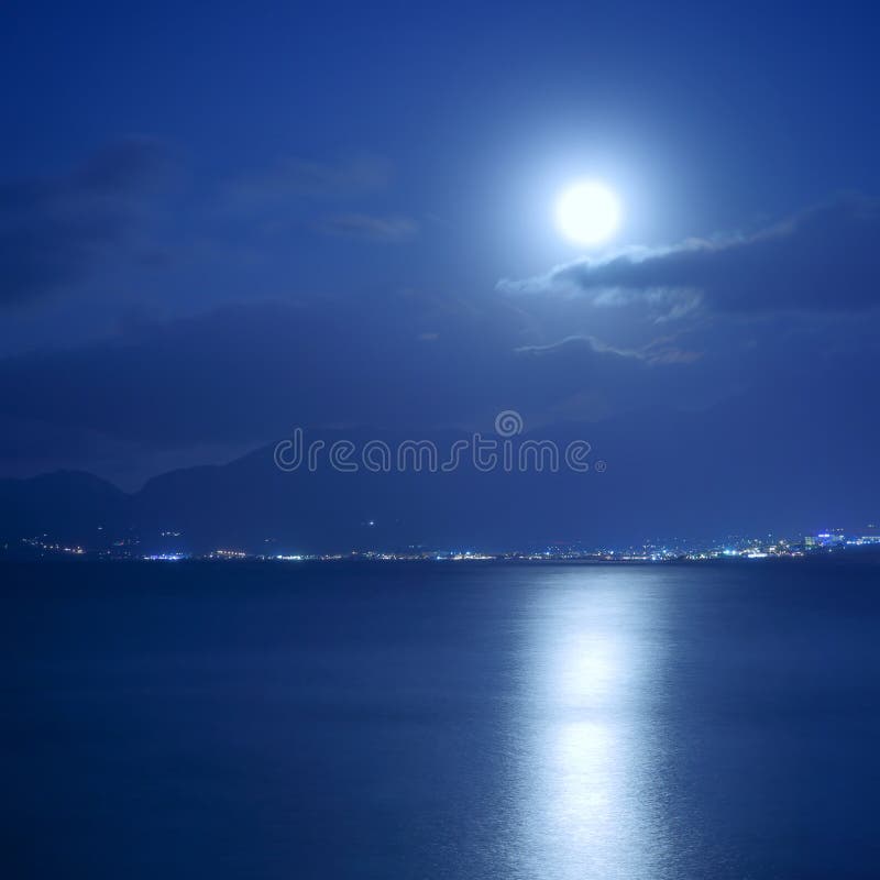 Full moon over sea stock photo. Image of horizon, mediterranean - 56524008