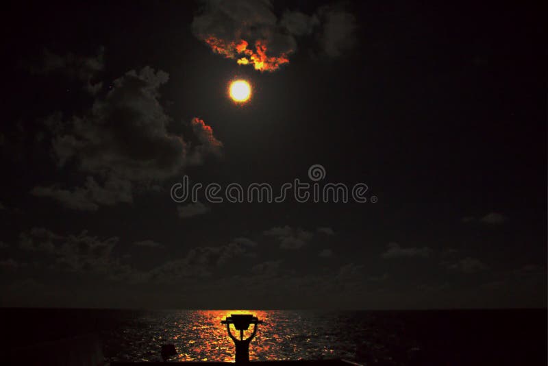 Full Moon Over the Sea Horizon and Mountains. Stock Image - Image of ...
