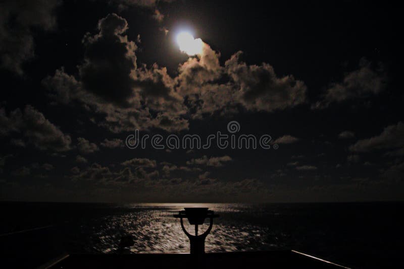Full Moon Over the Sea Horizon and Mountains. Stock Image - Image of ...
