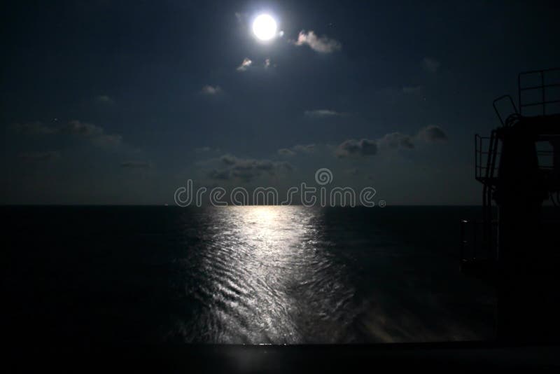 Full Moon Over the Sea Horizon and Mountains. Stock Image - Image of ...