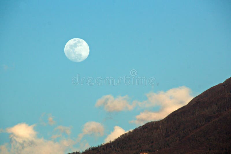 Full Moon Over the Sea Horizon and Mountains. Stock Photo - Image of ...