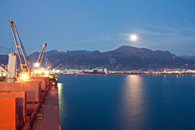 Full Moon Over the Sea Horizon and Mountains. Stock Image - Image of ...