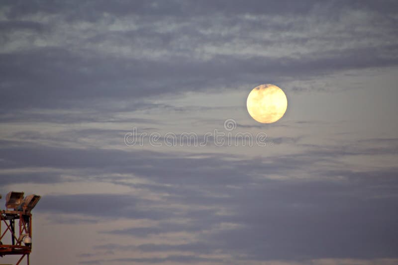 Full Moon Over the Sea Horizon and Mountains. Stock Image - Image of ...