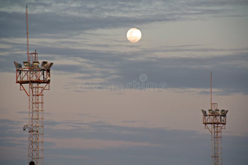 Full Moon Over the Sea Horizon and Mountains. Stock Image - Image of ...