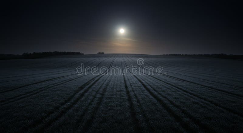 Full Moon Over a Serene Night Field Stock Illustration - Illustration ...