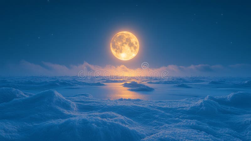 Full Moon Over Snow-covered Landscape at Night, Serene Winter Night ...