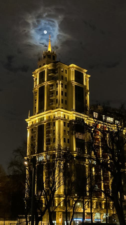 Full Moon Over the Spire of the Building . the Plot of the Vampire ...
