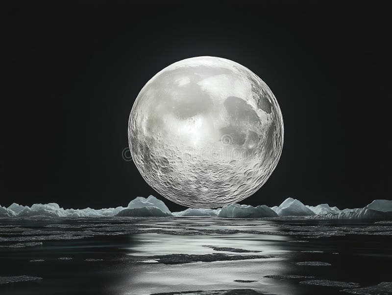 Full Moon Over Water, Night Scene, Dark Water, Bright Moon, Reflective ...