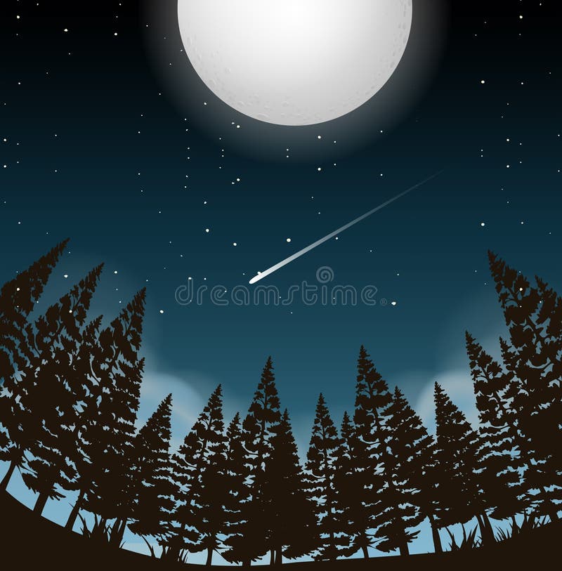 Full moon over woods stock vector. Illustration of moon - 124390544