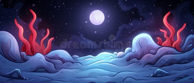 Full Moon Overhead, Red Corals Emerging from the Snow Stock ...