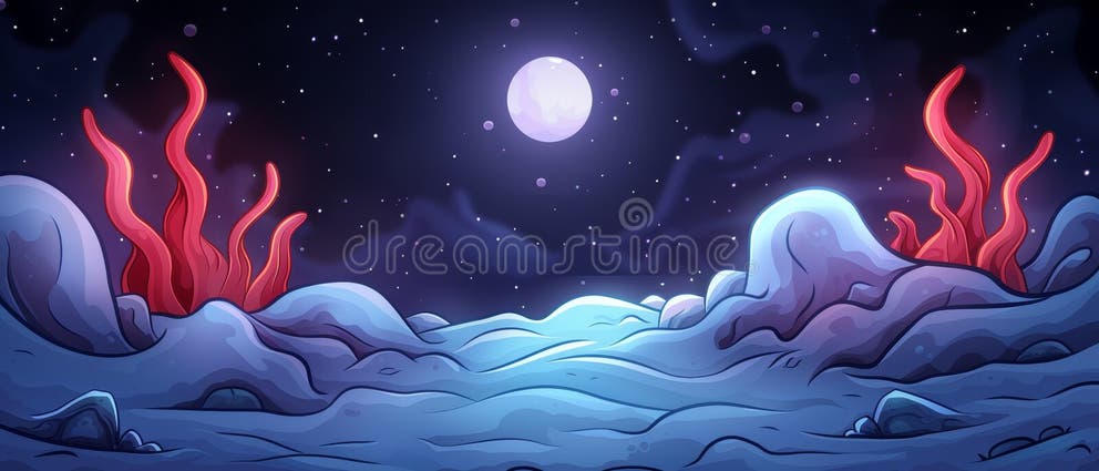 Full Moon Overhead, Red Corals Emerging from the Snow Stock ...