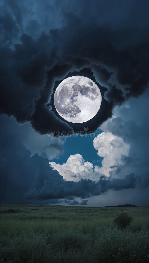 The Full Moon Peeking through a Break in Dense Dark Storm Clouds ...