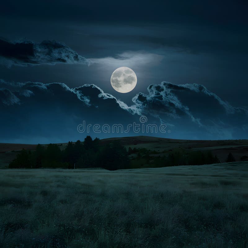 Full Moon Peeks through Dark Clouds, Casting an Eerie Glow Stock ...