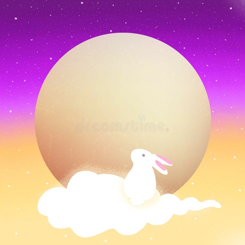 Full Moon Rabbit Starry Night Cartoon Wallpaper Stock Illustration ...