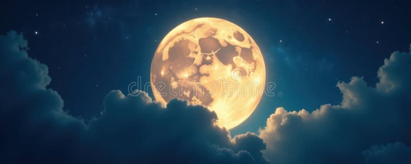 Full Moon Radiates, Veiled by Wispy Clouds, Sprinkled with Stars ...