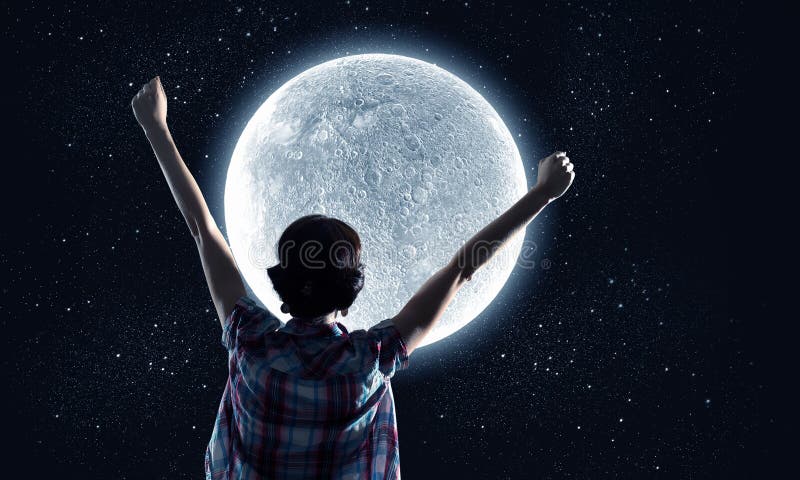 Girl Looking Up Moon Stock Photos - Free & Royalty-Free Stock Photos ...