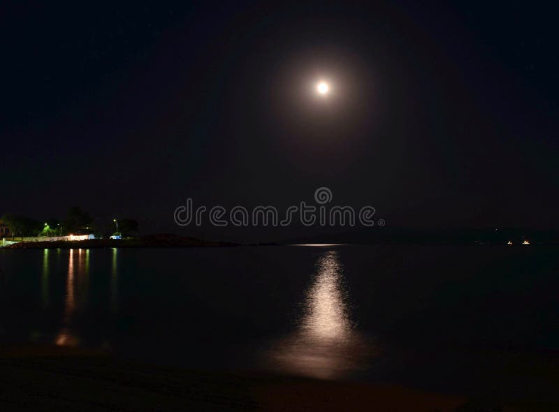 Moon path on the sea. stock photo. Image of reflection - 100182870