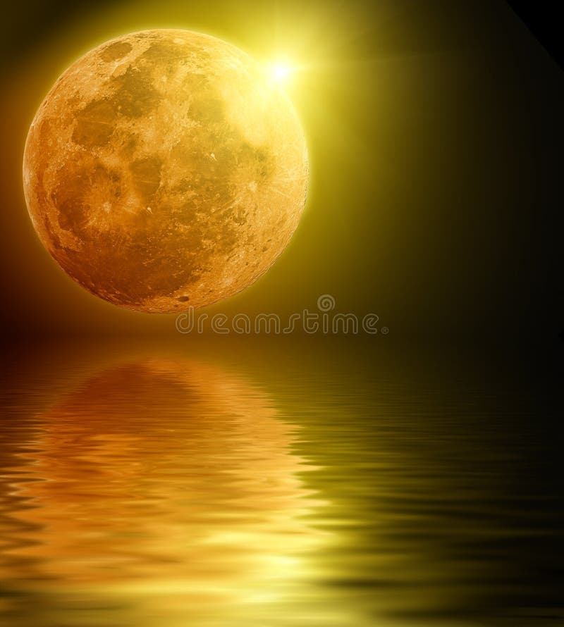 Full Moon Reflected in Water Stock Illustration - Illustration of night ...