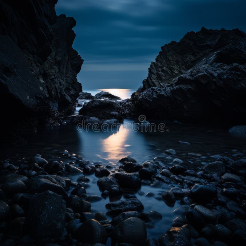 A Full Moon is Reflected in the Water at Night Stock Illustration ...