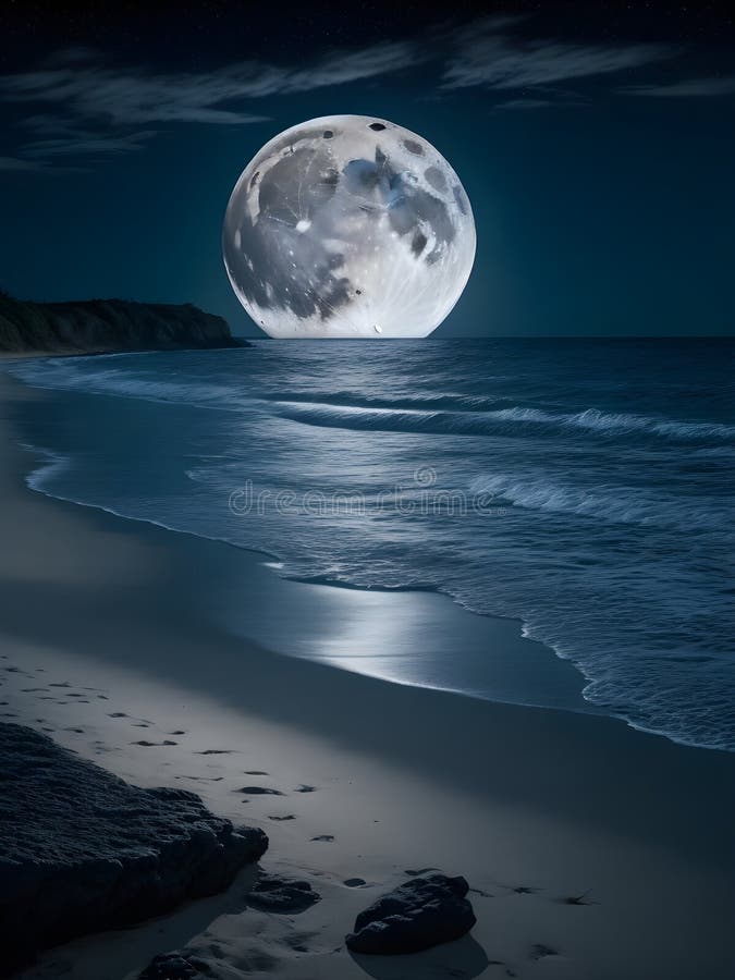 A Full Moon is Reflected in the Water at Night Stock Illustration ...