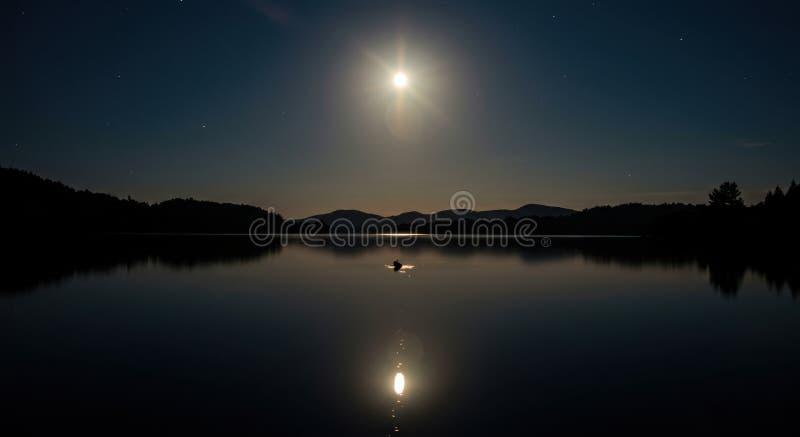 Full Moon Reflecting on a Calm Lake at Night Stock Illustration ...