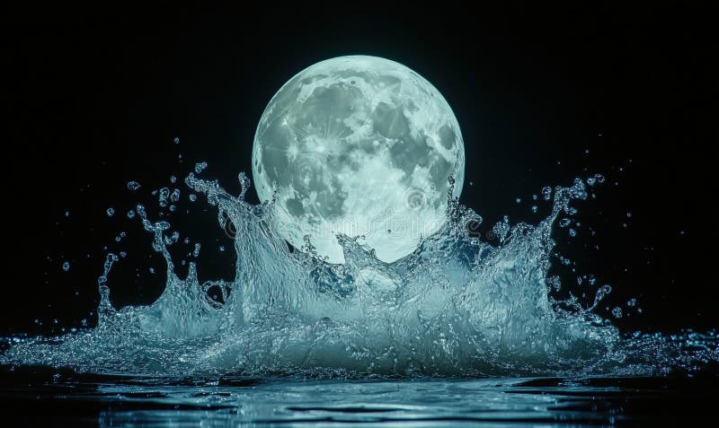 Full Moon Reflection Creating Splash in Water with Dark Background ...