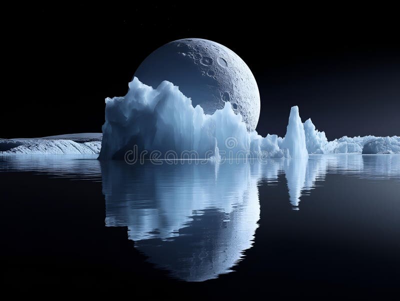 Full Moon Reflection, Ice Floes, Dark Water, Night Scene, Sound Wave ...
