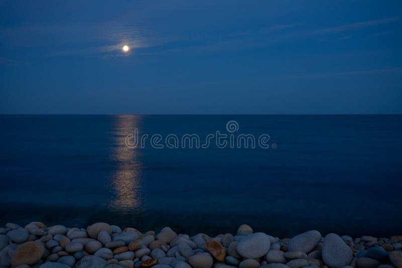 Full Moon with Reflection on Sea Stock Photo - Image of landscape ...