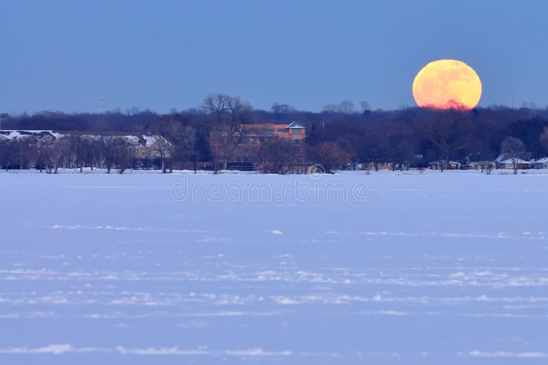 Full Moon Rise Over Lake Monona Stock Photo - Image of winter, tree ...