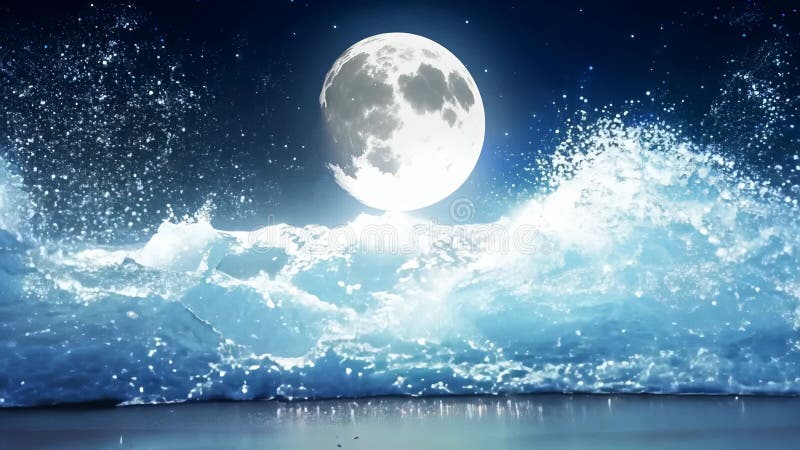 The Full Moon Rises Above the Ocean, Casting a Soft Glow on the Water ...