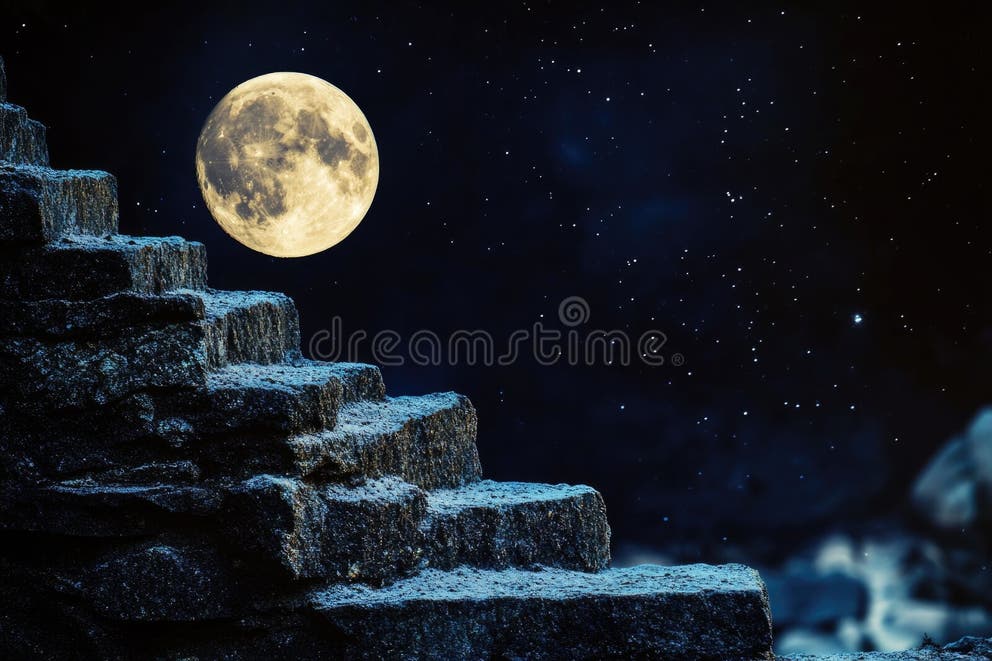 Full Moon Rises Above the Rocky Cliff at Night Stock Photo - Image of ...