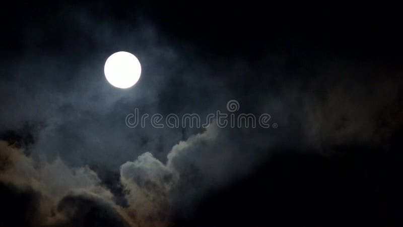 Full Moon Rises in Clouds on Sky in Night, Mystical Moonlight in ...
