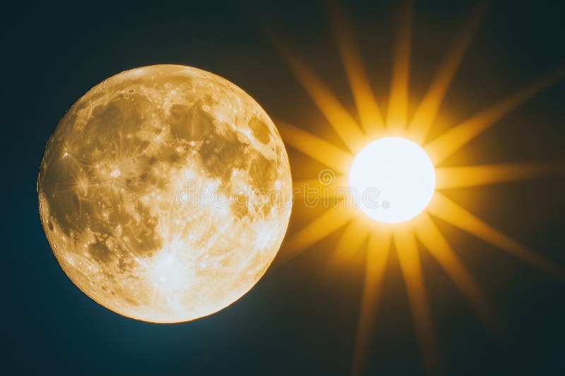 A Full Moon Rises High in the Sky, with a Bright Sun Shining in the ...