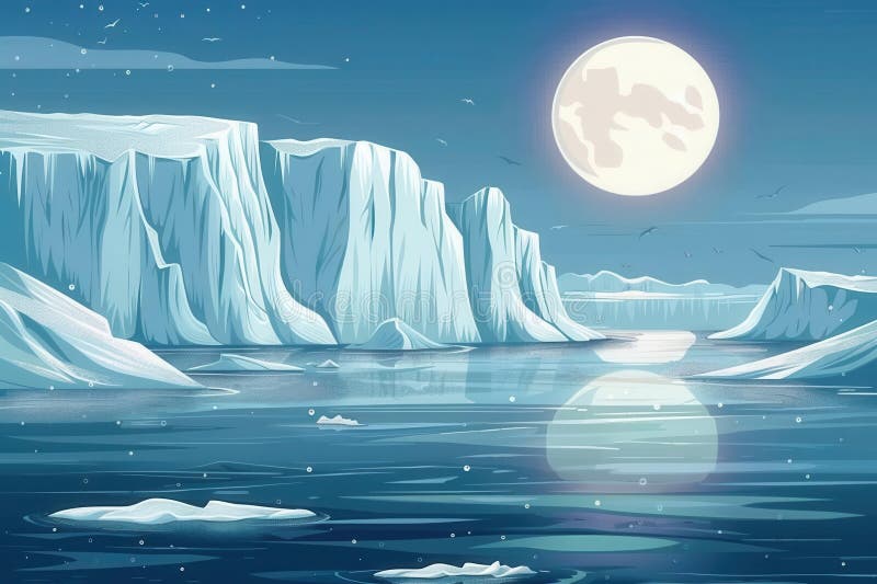 The Full Moon Rises Over the Arctic Ice Stock Illustration ...