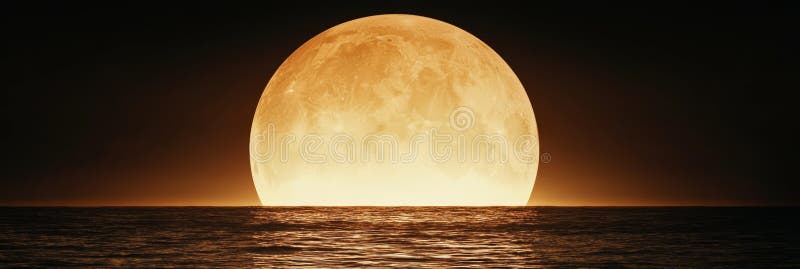 A Full Moon Rises Over the Ocean, Mirroring Its Image in the Sun-kissed ...