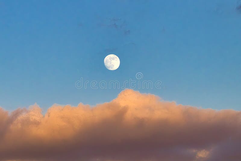 Almost Full Moon Rising at Dusk. Stock Image - Image of large, ocean ...