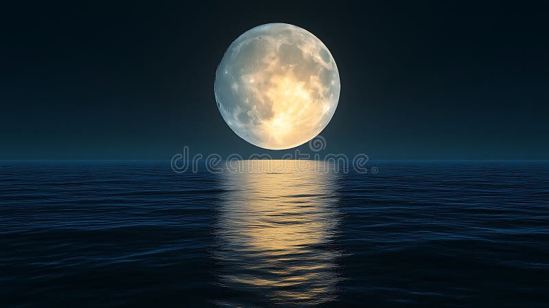 Full Moon Rising Over Dark Ocean Waters Stock Image - Image of peaceful ...