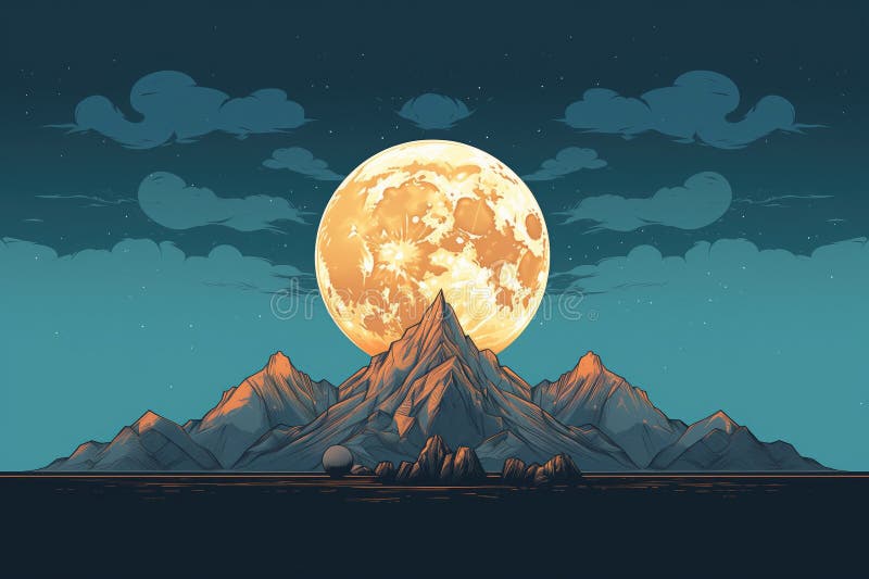 Full Moon Rising Over Dark Silhouette of Mountains Stock Image - Image ...