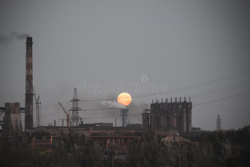 Full Moon Rising Over Industrial Landscape Stock Photo - Image of moon ...