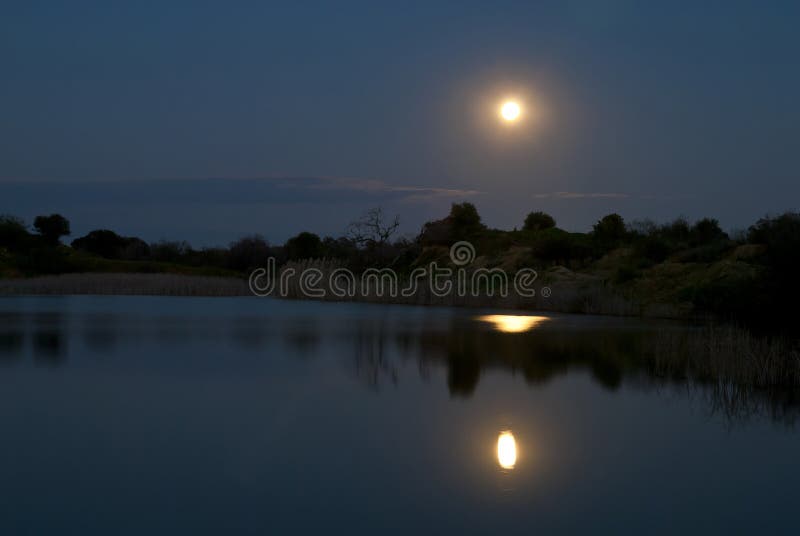 Full Moon Rising Over a Lake Stock Image - Image of moonlight, sincere ...