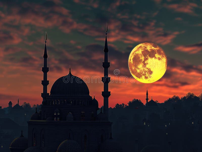 Full Moon Rising Over Mosque Stock Photos - Free & Royalty-Free Stock ...