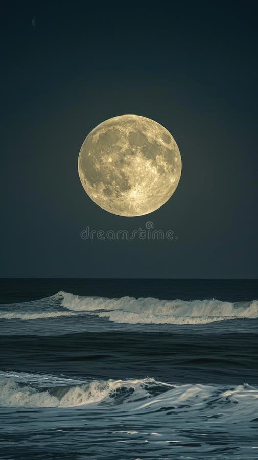 A Full Moon Rising Over the Ocean on a Clear Night Stock Photo - Image ...