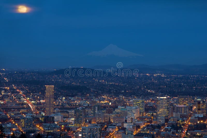 Full Moon Rising Over Portland Cityscape Stock Image - Image of full ...