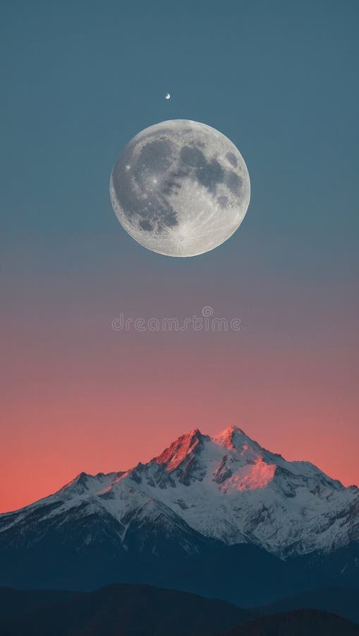 Full Moon Rising Over Vibrant Sunset with Twilight Sky Stock ...