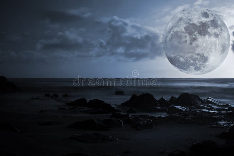 Full Moon, Sea and Glowing Rocks Stock Image - Image of coast, glowing ...