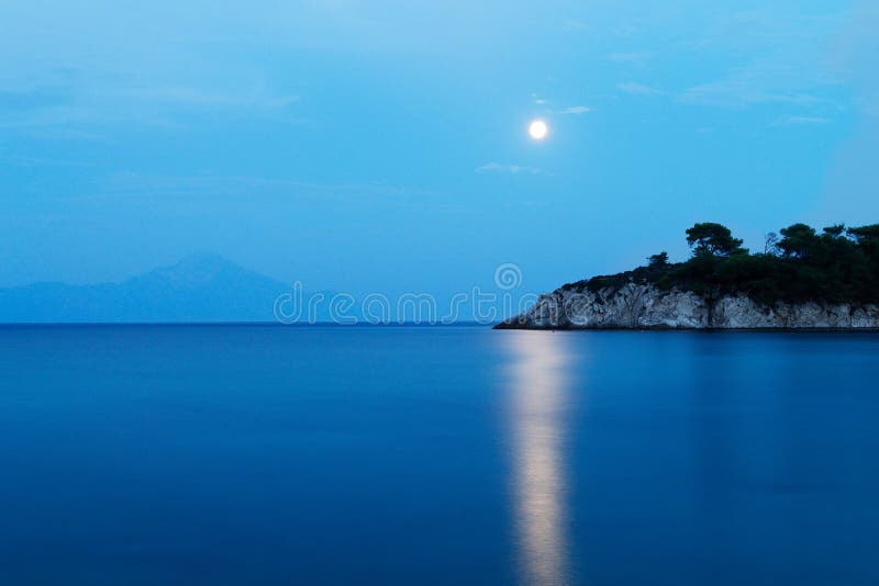 Full moon,seascape,Greece stock photo. Image of abstract - 65239326