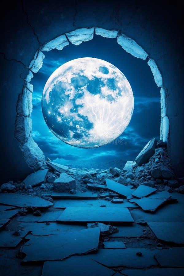 A Full Moon is Seen through a Hole in a Wall Stock Image - Image of ...