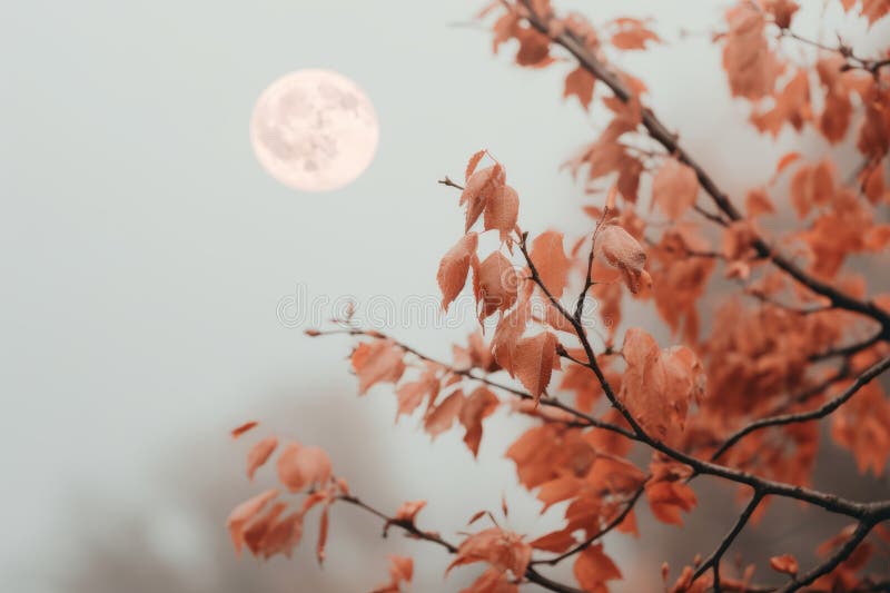 A Full Moon is Seen through the Leaves of a Tree Stock Illustration ...